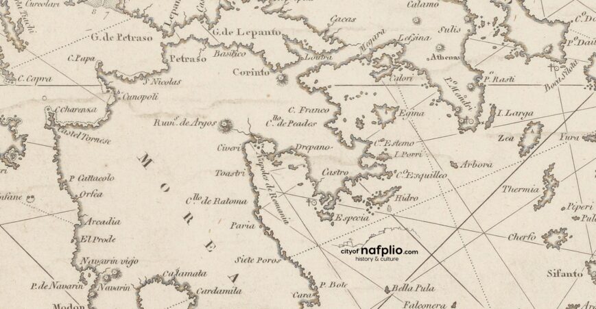 Χάρτης της Ανατολικής Μεσογείου, 1806 – Ναύπλιο, Ανάπλι, Ναυπλία ...